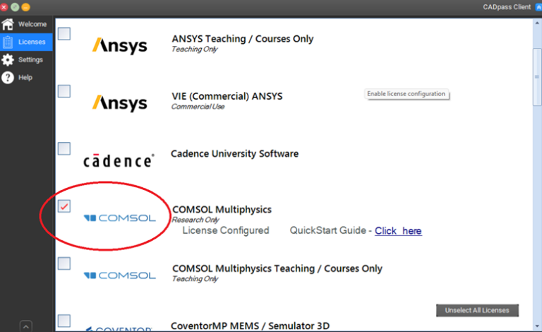 Quick Start Guide: Installing COMSOL Multiphysics via CADpass Client ...